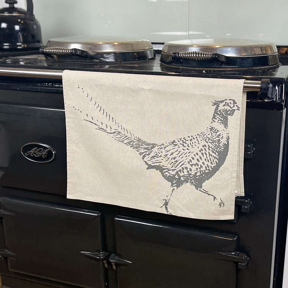 Linen Tea Towel - Pheasant Side Profile – Crooked Mouth Creatives